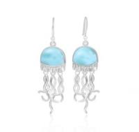 China Cabochon S925 Blue Larimar Silver Jewelry Butterfly Drop Earrings for sale