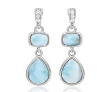 China Gemstone Larimar Silver Jewelry Mini Diamond Teardrop Earrings for sale