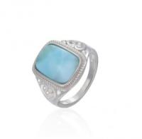 China Natural Cabochon Larimar Silver Jewelry Gemstone Ring 925 Solid Sterling Silver for sale