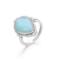 China Natural Cabochon Larimar Silver Jewelry Gemstone Ring 925 Solid Sterling Silver for sale