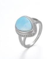 China Natural Cabochon Larimar Silver Jewelry Gemstone Ring 925 Solid Sterling Silver for sale
