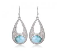 China 925 Sterling Silver Natural Larimar Heart Earrings Customized for sale