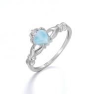 China Custom Gemstone Larimar Silver Jewelry Heart Edge White Diamond Ring for sale