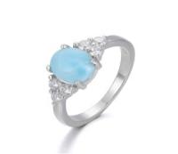 China Custom Gemstone Larimar Silver Jewelry Heart Edge White Diamond Ring for sale