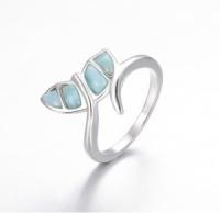 China Custom Gemstone Larimar Silver Jewelry Heart Edge White Diamond Ring for sale
