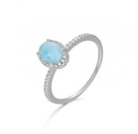 China Custom Gemstone Larimar Silver Jewelry Heart Edge White Diamond Ring for sale