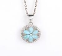 China Sunflower Retro Gold Plated 925 Larimar Sterling Silver Pendant Necklace for sale