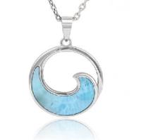 China Cabochon Cut 925 Sterling Silver Larimar Pendant Necklace Blue Flower Gemstone for sale