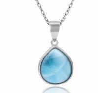 China Cabochon Cut 925 Sterling Silver Larimar Pendant Necklace Blue Flower Gemstone for sale