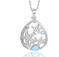 China Cabochon Cut 925 Sterling Silver Larimar Pendant Necklace Blue Flower Gemstone for sale