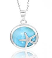 China Cabochon Cut 925 Sterling Silver Larimar Pendant Necklace Blue Flower Gemstone for sale