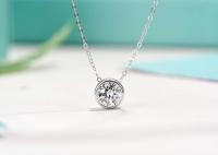 China Women 1ct Diamond Moissanite Solitaire Necklace 925 Sterling Silver OEM for sale