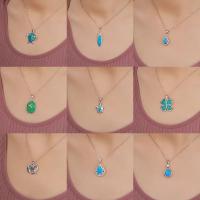 China Custom S925 Sterling Blue Opal Necklace Silver Pendant Jewellery for sale