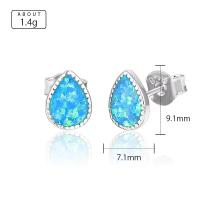China Blue 925 Silver Sterling Opal Jewelry Minimalist Stone Earring OEM for sale