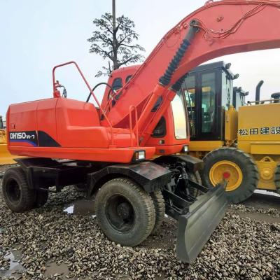 China Low-Priced Second-Hand Doosan DH150W-7 Wheeled Mobile Loader and Small Excavator for sale