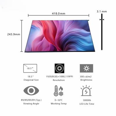 China 18.5-Inch Large FHD Industrial Display | 1920×1080 Resolution, LVDS Interface, 300cd/m² Brightness for Equipment Monitoring & Workshop Control Panels for sale