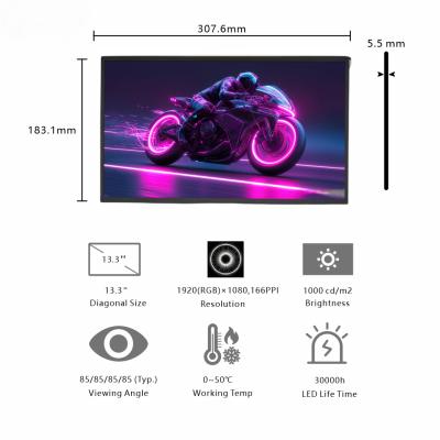 China 13.3-Inch Large FHD Outdoor Display | 1920×1080 Resolution, EDP Interface, 1000cd/m² High Brightness for Outdoor Kiosks & Street-Level Digital Signage for sale