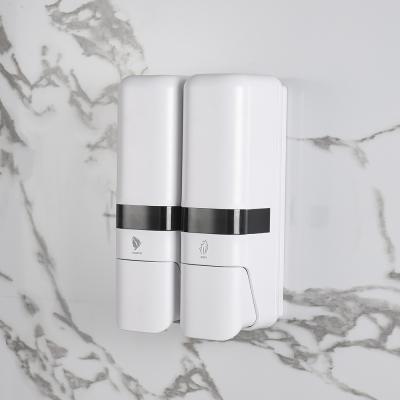 China ABS Plastic Wall Mounted Manual Soap Dispenser 250mlx2 Refillable for Hotel Bathroom for sale