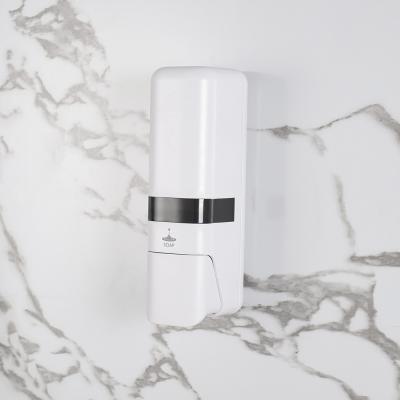 China Commercial ABS Plastic Wall Mounted Manual Soap Dispenser 250mlx2 Black White for sale