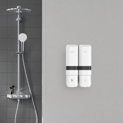 China ABS Plastic Wall Mounted Manual Soap Dispenser 250mlx2 Hotel Shampoo Pump for sale