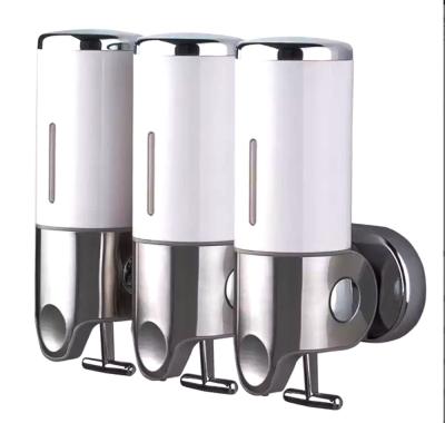 China Stainless Steel Wall Mounted Shampoo Soap Dispenser 500ml Triple Liquid Pump for Hotel Bathroom for sale