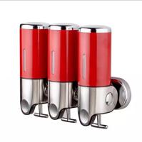 China Stainless Steel Wall Mounted Shampoo Soap Dispenser 500ml Triple Liquid Pump for Hotel Bathroom for sale