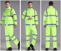 China Fluorescent Green Outdoor Traffic Duty Flood Control Emergency Raincoat Rain Pants Suit for sale