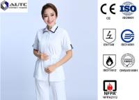 China Cotton Disposable Medical Clothing Round Neck Elastic Knitted Cuff Easy Cleaning for sale