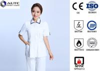 China Cotton Disposable Medical Clothing Round Neck Elastic Knitted Cuff Easy Cleaning for sale