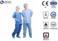 China Clinical Doctor Light Blue Scrubs Fluid Resistant Lint Free With Waist Tie for sale