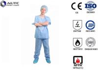 China Clinical Doctor Light Blue Scrubs Fluid Resistant Lint Free With Waist Tie for sale