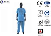 China Clinical Doctor Light Blue Scrubs Fluid Resistant Lint Free With Waist Tie for sale