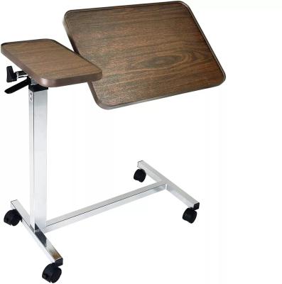 China Rotatable Double Adjustable Overbed Bedside Table With Wheels Wood Medical for sale
