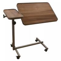 China Rotatable Double Adjustable Overbed Bedside Table With Wheels Wood Medical for sale
