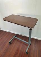 China 19 Speed Walnut Adjustable Over Bed Laptop Table Wood Grain Medical Bedside With Wheels for sale