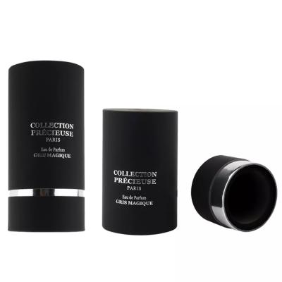 China Flat Top Black Round Perfume Tube Packaging with EVA Insert Silver Stamping Cosmetic Tube 50ml for sale