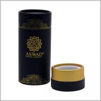 China CMYK Perfume Packaging Black Paper Round Box With EVA Insert for sale