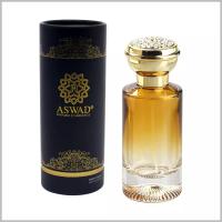 China CMYK Perfume Packaging Black Paper Round Box With EVA Insert for sale