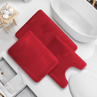 China Plush 3- Bathroom Rug Set Machine Washable Solid Rectangle Mats with PVC Non Slip Backing for sale