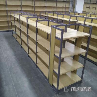 China Wooden Grocery Gondola Shelving Multi Layers Cold Rolled Steel Material economic style for sale