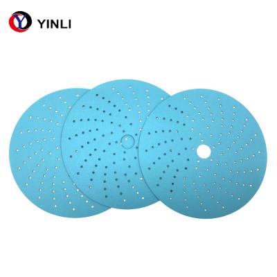 China Blue Ceramic Abrasive Sanding Disc 150mm 6 Inch Aluminum Oxide Hook and Loop Multihole for sale