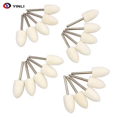 China Custom Shape 100% Wool Felt Polishing Bobs Buffing Head 6mm Shaft for Metal Glass for sale