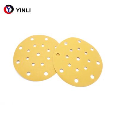 China 6 Inch 17 Hole Yellow Aluminum Oxide PSA Sanding Discs 40-600 Grit for sale