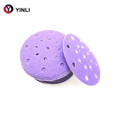 China 6 Inch 80 Grit Purple Ceramic Hook and Loop Zirconia Sanding Disc for Metal Wood for sale