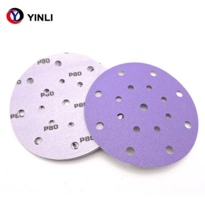China 5 Inch 80 Grit Zirconium Oxide Ceramic Sanding Discs Hook and Loop Purple Coated Abrasive for sale