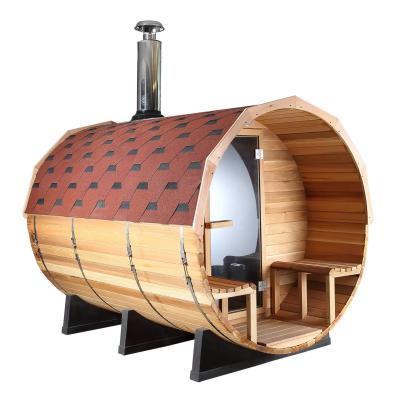 China Panoramic Outdoor Sauna And Steam Room High Privacy With Wood Burning Stove for sale