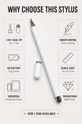 China Factory 2-in-1 Passive Stylus Pen, Precision Disc & Fiber Mesh Tip, Universal Touch Pen for iPad iPhone Android, Custom Logo OEM for sale