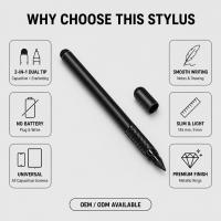 China Universal Capacitive Pen for Tablets and Smartphones, 2 in 1 Touch Screen Rubber End plus Graphite Pencil Nib, No Battery for sale