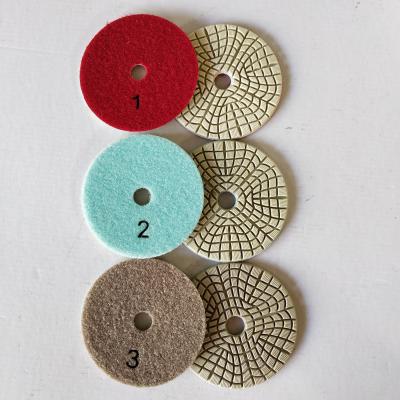 China 4 Inch 3 Step Wet Diamond Polishing Pads 50-6000 Grit for Granite Marble Stone for sale