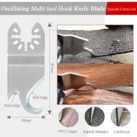 China 3 Pack Oscillating Multi Tool Hook Knife Blades Stainless Steel 2 Adapters for Cutting Roofing Asphalt Shingles PVC Floor Carpet for sale